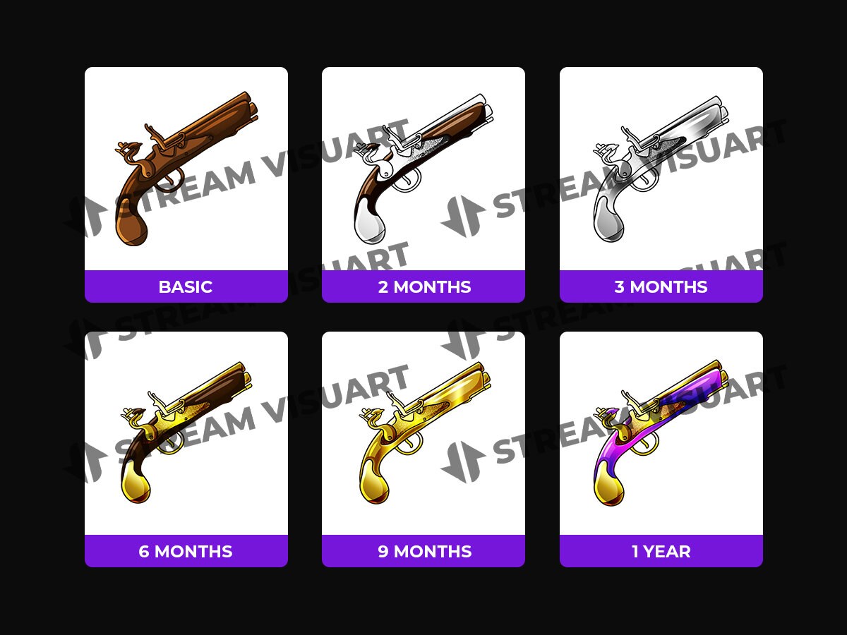Flint Lock Twitch Sub Badges Colorful Gun Gaming Action Pirate Shooter ...