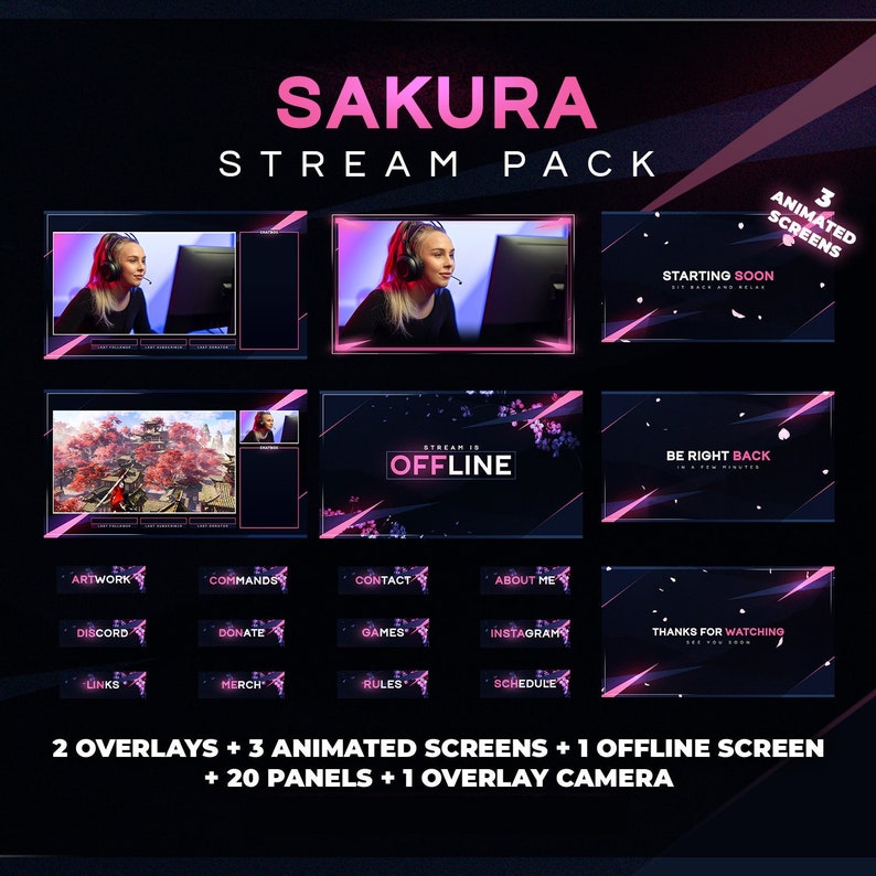 Sakura Twitch Overlay Package Pink Kawaii Hanami Aesthetic - Etsy