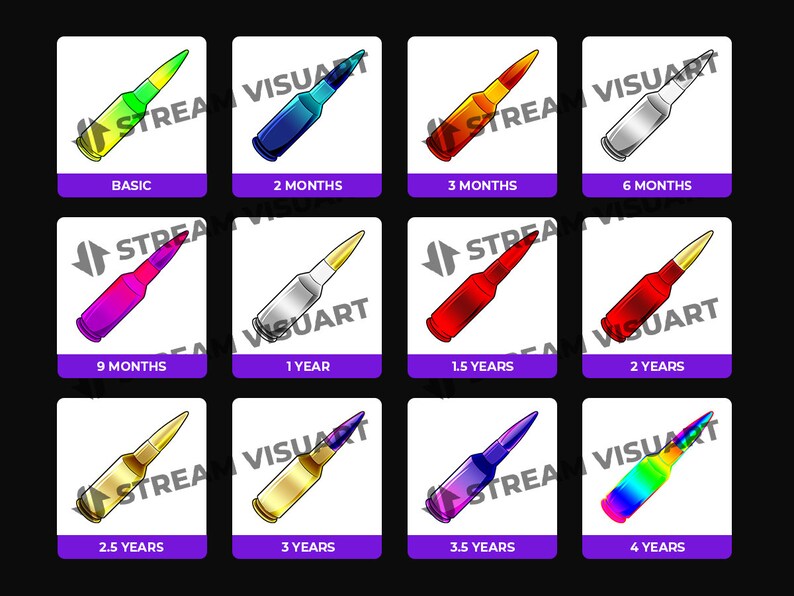 Sniper Bullets Twitch Sub Badges X12 Rifle FPS Ammo Cartridges ...