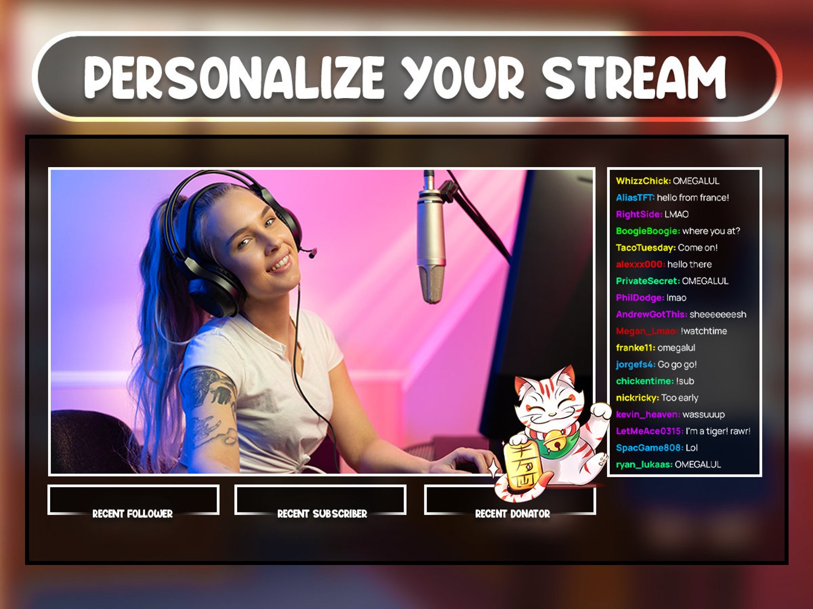 Maneki Neko Animated Stream Decoration Cat Lucky Charm Streamer Gift ...