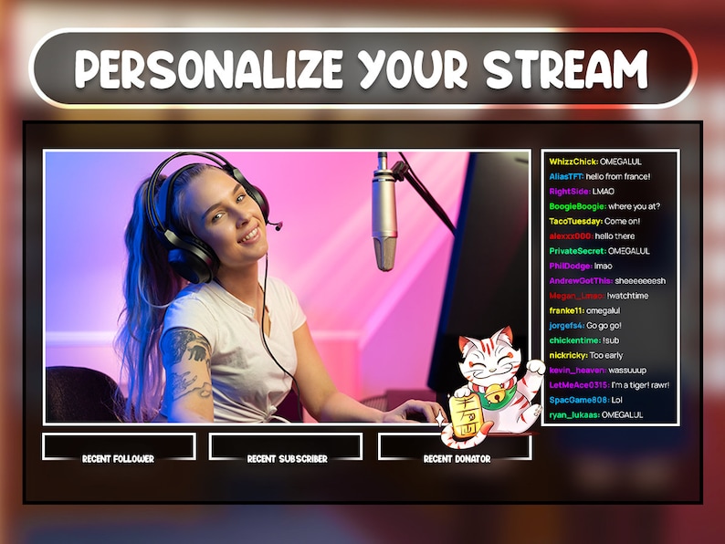 Maneki Neko Animated Stream Decoration Cat Lucky Charm Streamer Gift ...