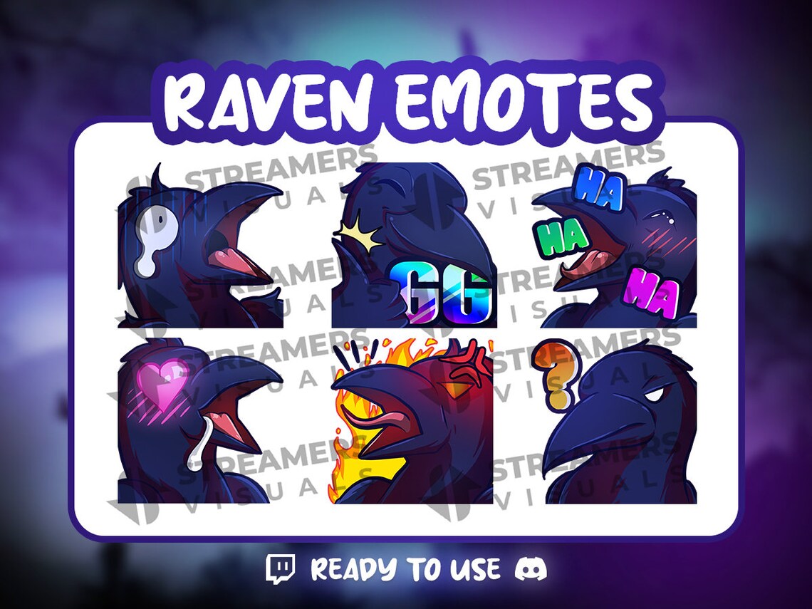 Raven Twitch Emotes Pack 6x Crow Black Bird Corvid Feathers Gothic ...