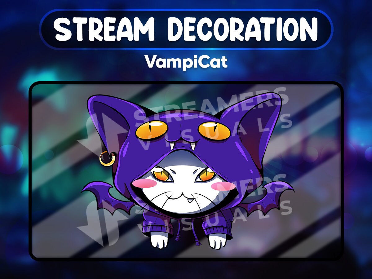 Vampi-cat Animated Stream Decoration: Halloween Twitch Overlay (digital ...