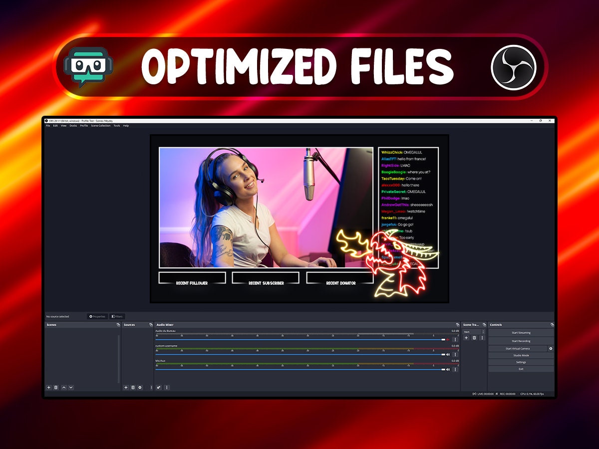 Glow Dragon Animated Stream Decoration Fire Magical Neon Streamer Gift ...