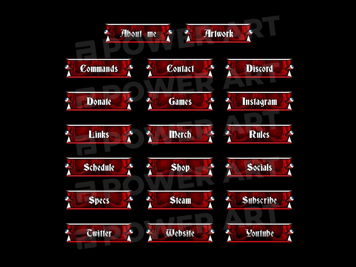 Horror Twitch Panels X20 Pack Bloody Red Gaming Stream Design Instant ...