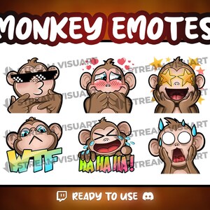 Monkey Twitch Emotes Pack 6x Ape Primate Chimpanzee Cute Fear WTF Love ...