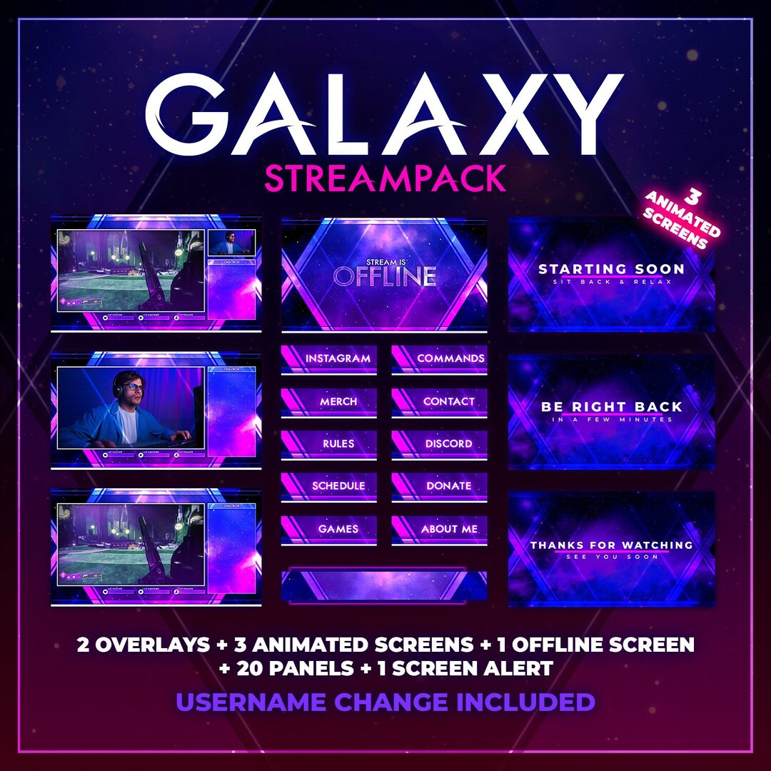 Galaxy Twitch Overlay Package Celestial Aesthetic Animated Stream ...
