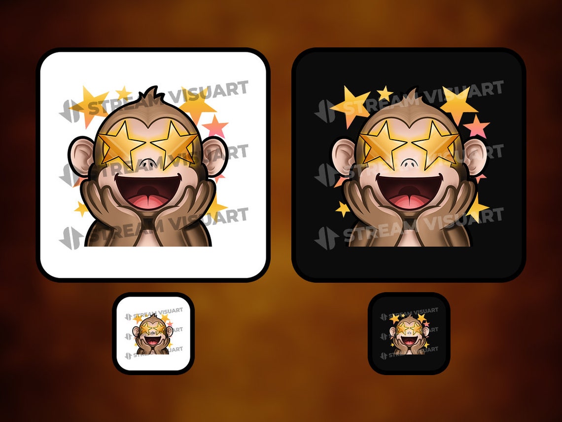 Monkey Twitch Emotes Pack 6x Ape Primate Chimpanzee Cute Fear WTF Love Thug Graphics Sub ...