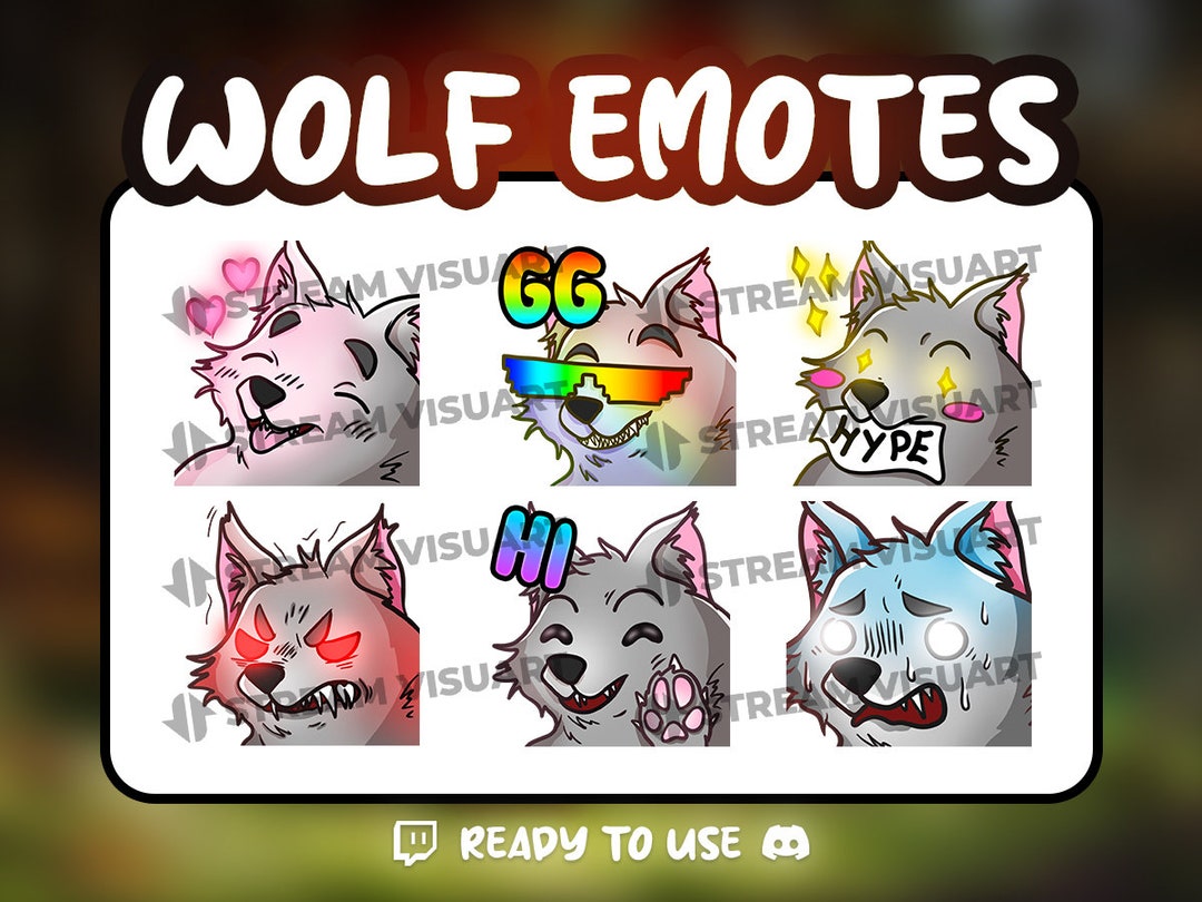 Wolf Twitch Emotes Pack 6x Cute Kawaii Animal Grey Dog Cool GG Hi Rage ...