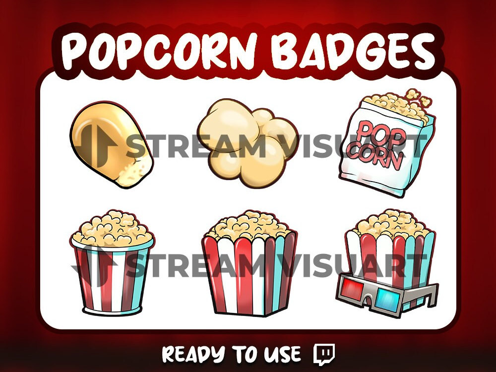 Popcorn Twitch Sub Badges Snacks Movie Night Gourmet Sweety Sugar Salty ...
