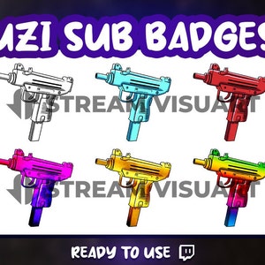 UZI Twitch Sub Badges Colorful Gun Gaming Action Multiplayer Shooter ...