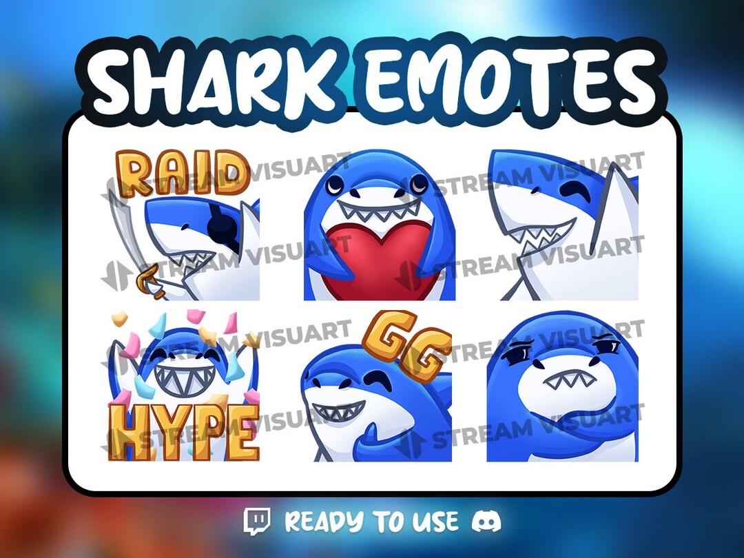 Shark Twitch Emotes Pack 6x Cute Kawaii Funny Blue Animal Ocean ...