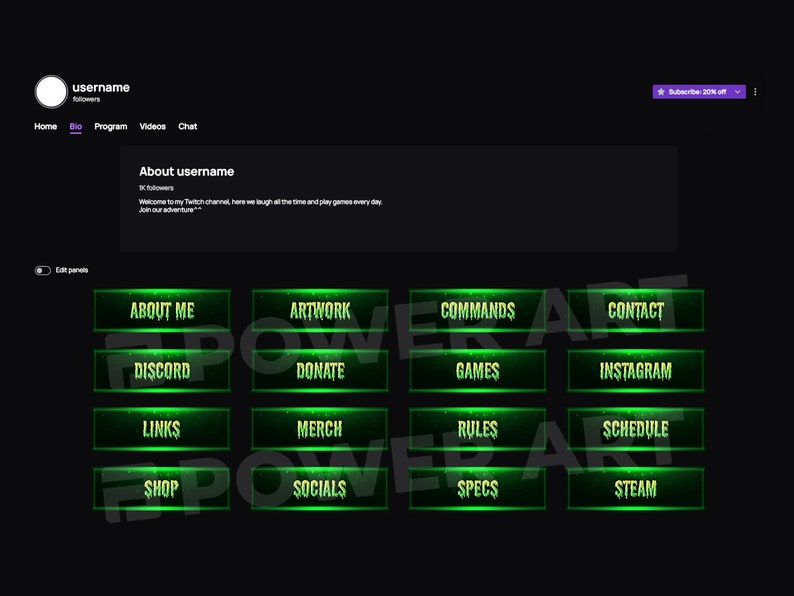 Zombie Twitch Panels X20 Pack Green Horror Gaming Stream Design Instant ...