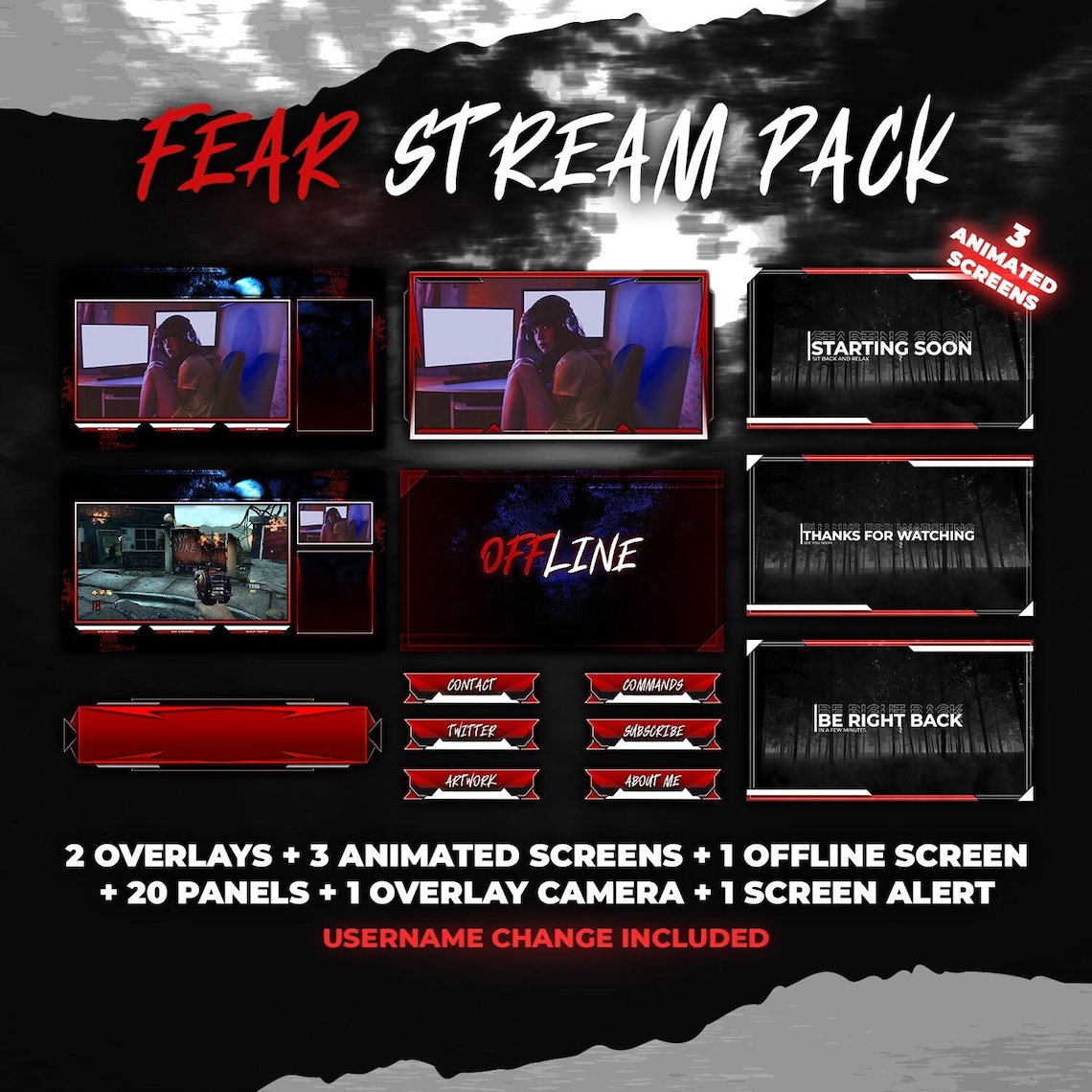 Fear Twitch Overlay Package Horror Aesthetic Phobia Animated Stream ...