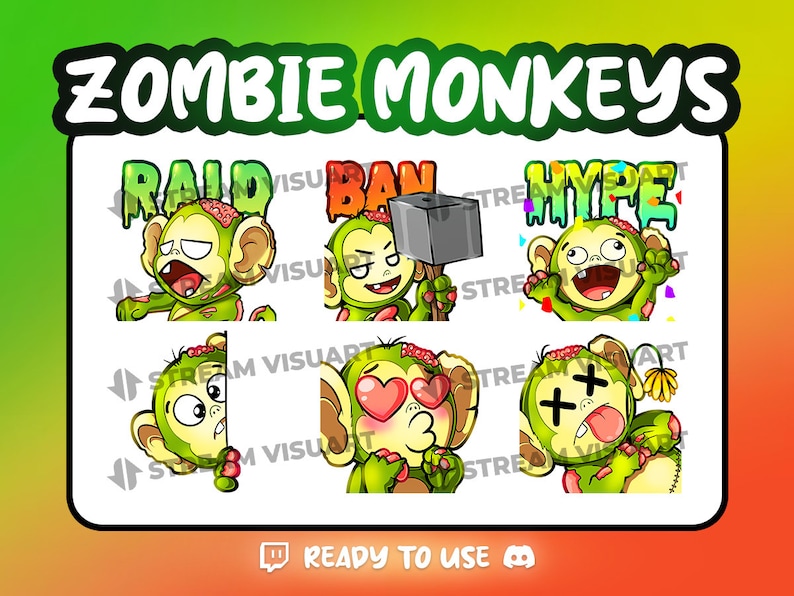 Zombie Monkeys Twitch Emotes Pack 6x Undead Primates Funny Horror Game ...