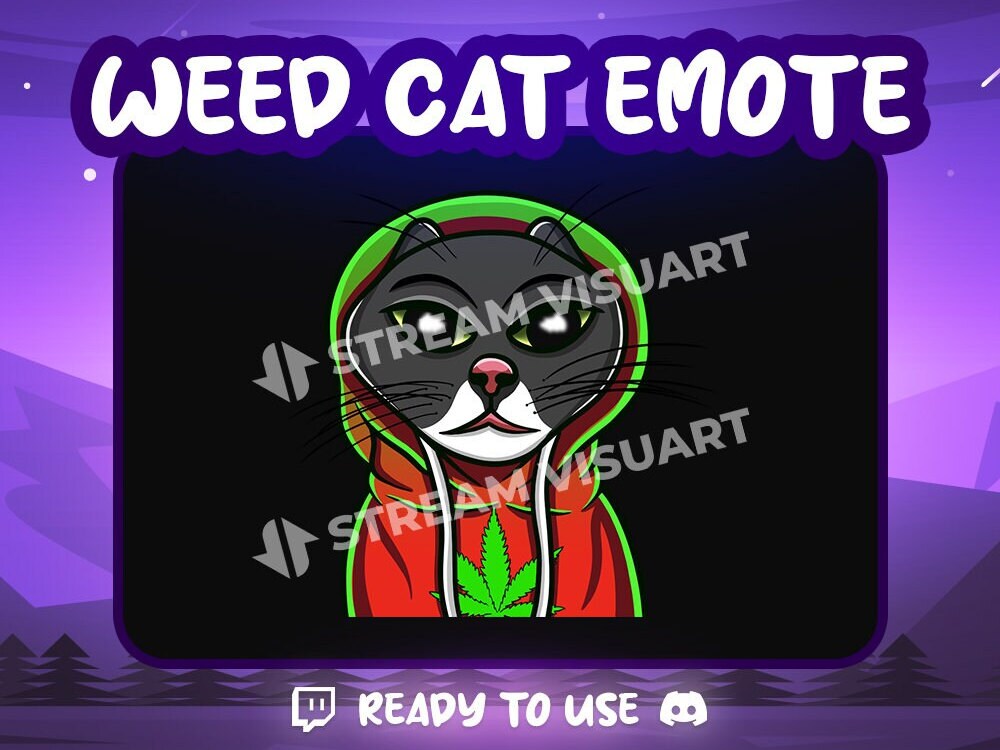 Weed Cat Twitch Emote Discord Emoji Kick Subscriber Animal Green Cool ...