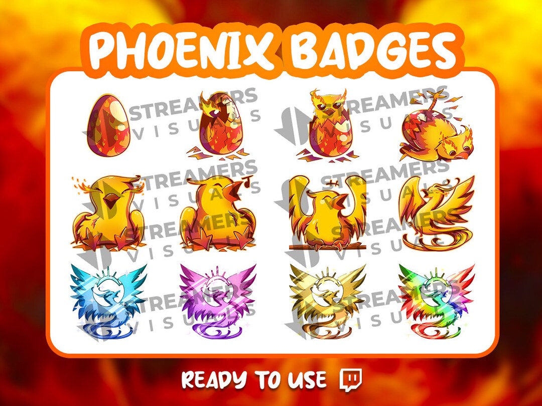Phoenix Twitch Sub Badges: Evolving Fire Bird Eggs (x12) (digital ...