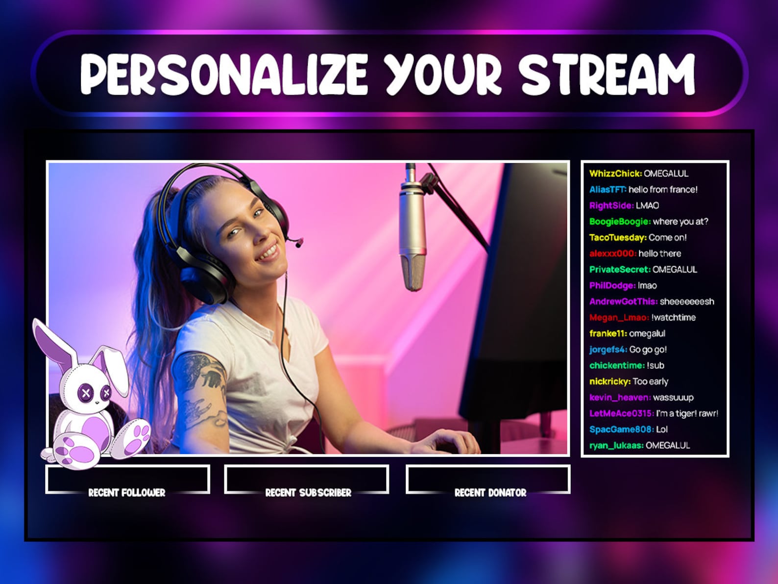 Stuffed Rabbit Animated Stream Decoration Bunny Plush Cute Streamer ...