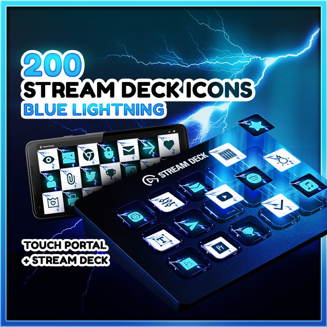 Blue Lightning Stream Deck Icons 200 Twitch Streamers Epic Designs Compatible With Elgato ...