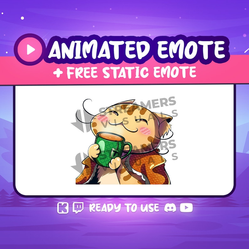 Ginger Cat Tea Time Animated Emote Twitch Emotes Feline Cute Kawaii ...