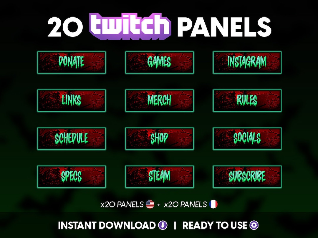 Spooky Twitch Panels X20 Pack Horror Gaming Stream Design Instant ...