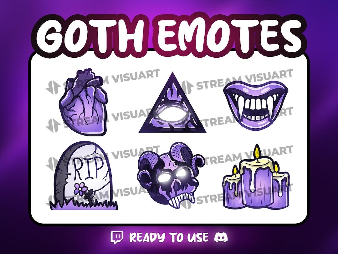Gothic Twitch Emotes Pack 6x Dark Mysterious Sinister RIP Heart Purple ...