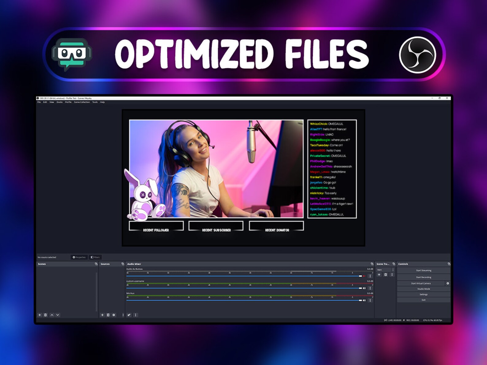 Stuffed Rabbit Animated Stream Decoration Bunny Plush Cute Streamer ...