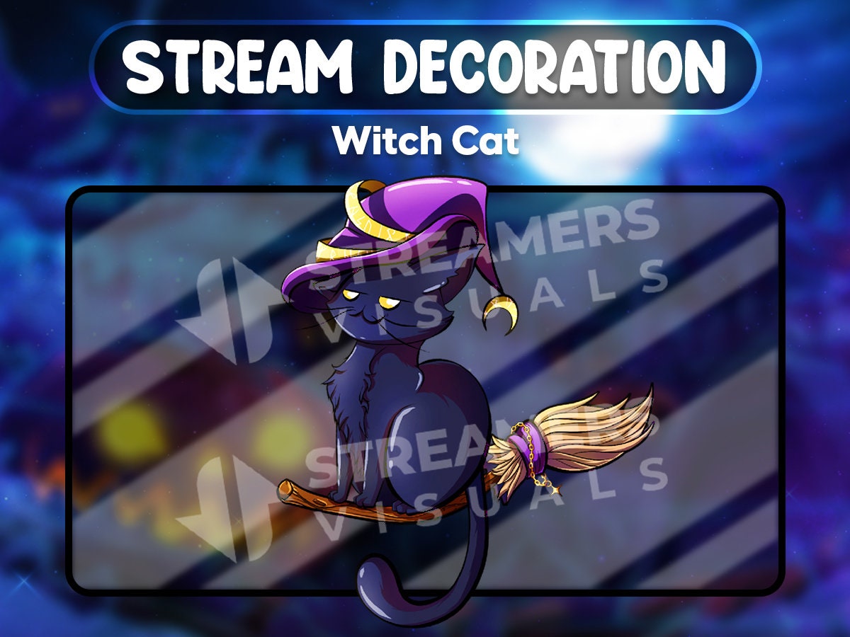Witch Cat Animated Stream Decoration: Halloween Twitch Overlay (digital ...