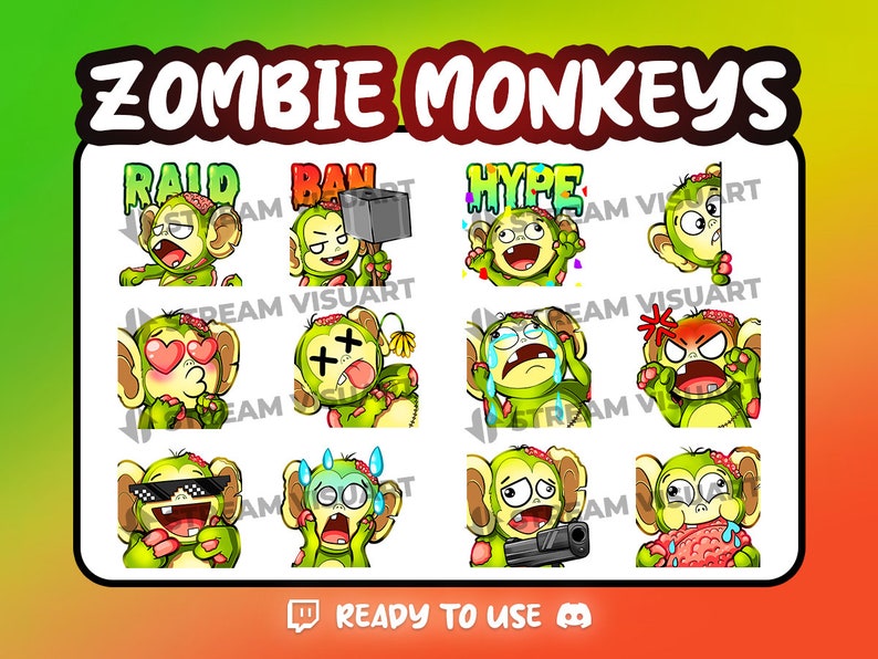 Zombie Monkeys Twitch Emotes Pack 12x Undead Primates Funny - Etsy