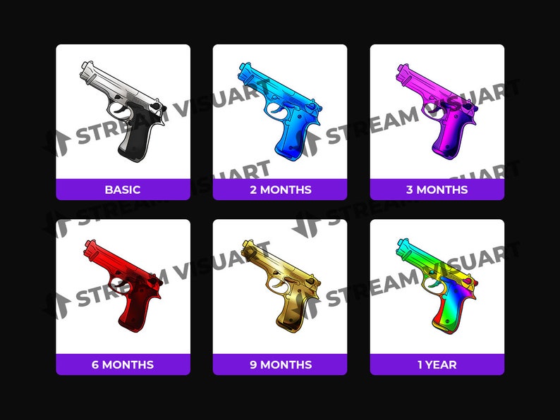 Beretta Gun Twitch Sub Badges | Colorful FPS Gaming (digital Download ...