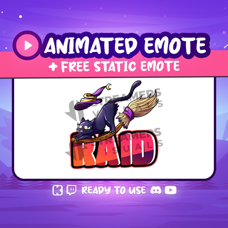 Black Cat Witch Animated Emote: Gothic Kitty Twitch/discord (digital ...