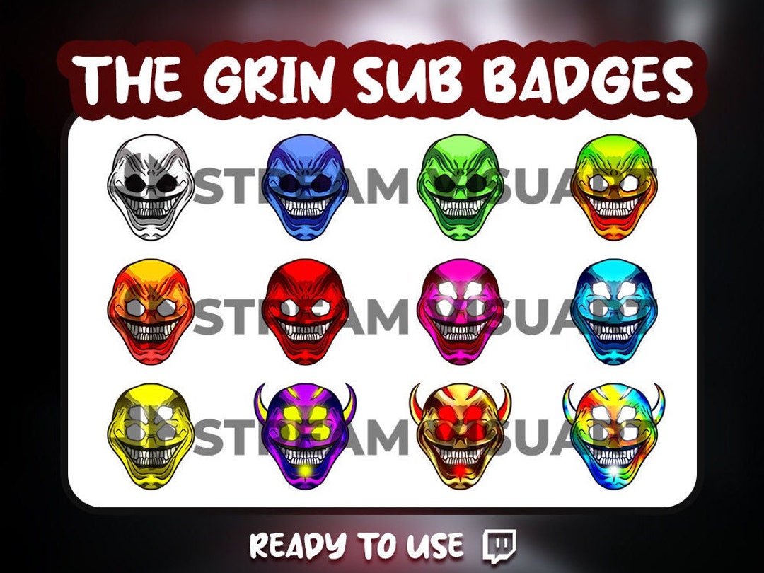 The Grin Mask Twitch Sub Badges Scary Spooky Thrilling Haunting ...