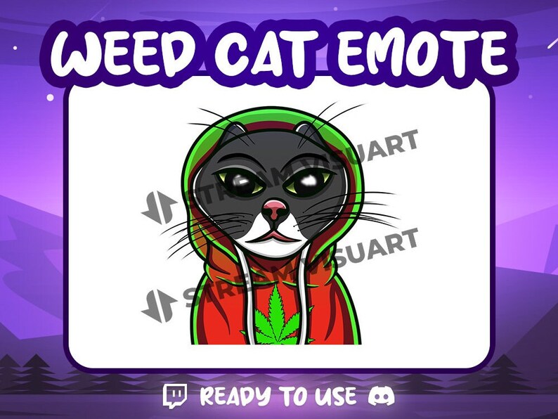 Weed Cat Twitch Emote Discord Emoji Kick Subscriber Animal Green Cool ...