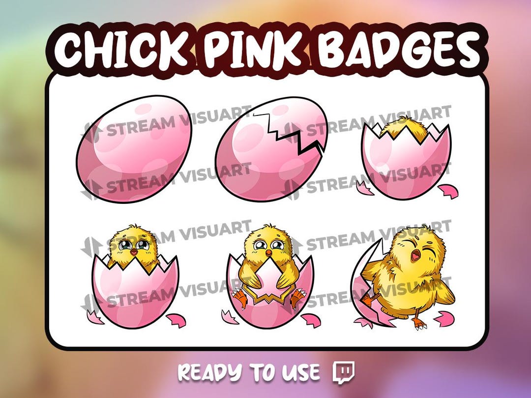 Chick Pink Twitch Sub Badges X6 Spiritual Cute Fluffy Chicken Easter ...