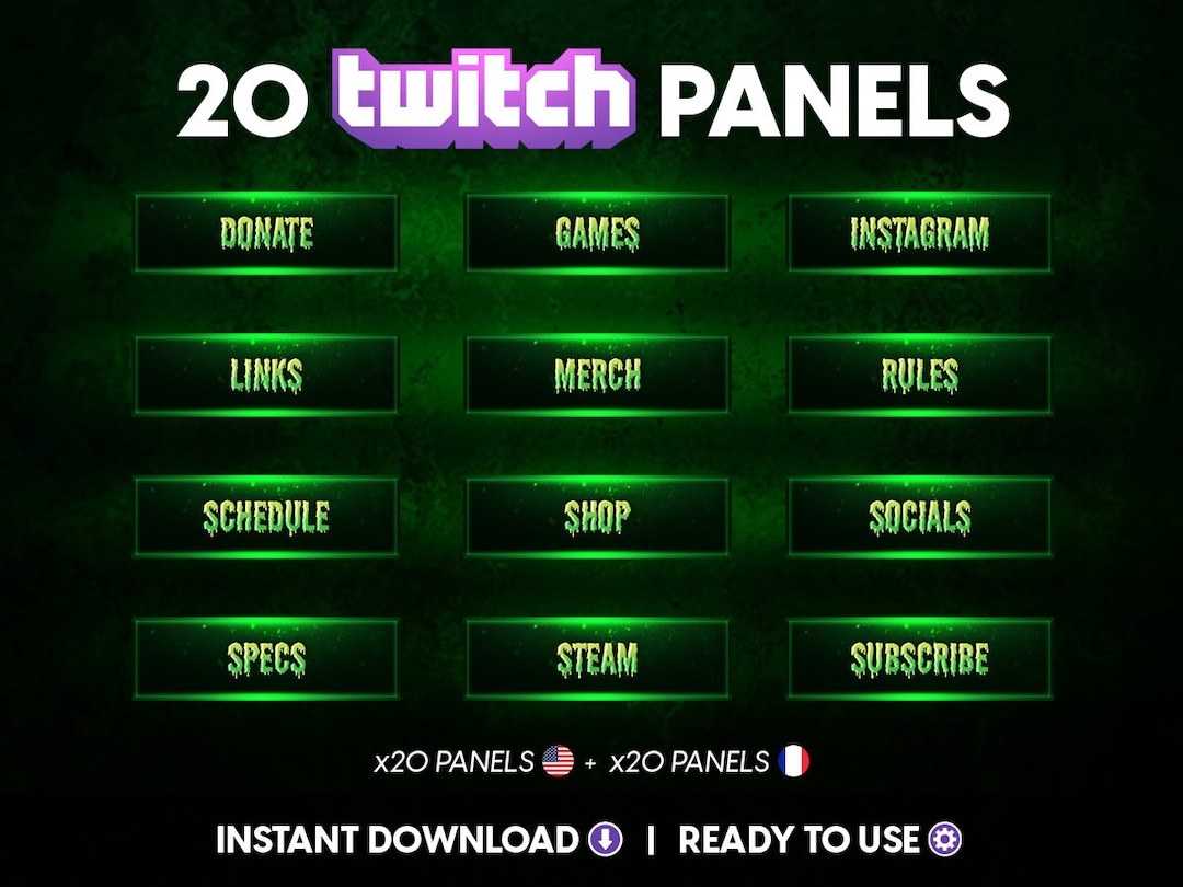 Zombie Twitch Panels X20 Pack Green Horror Gaming Stream Design Instant ...