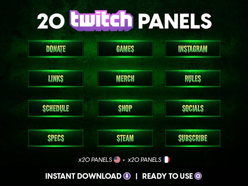 Zombie Twitch Panels X20 Pack Green Horror Gaming Stream Design Instant ...