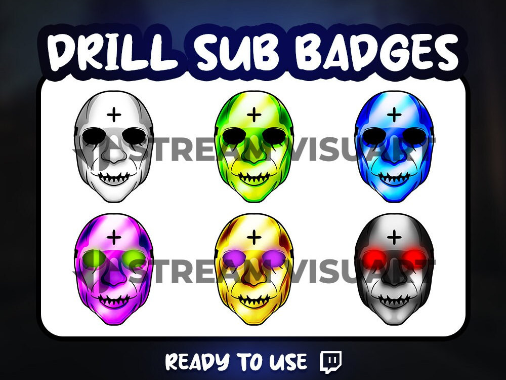 Drill Mask Twitch Sub Badges Scary Spooky Thrilling Haunting Terrifying ...