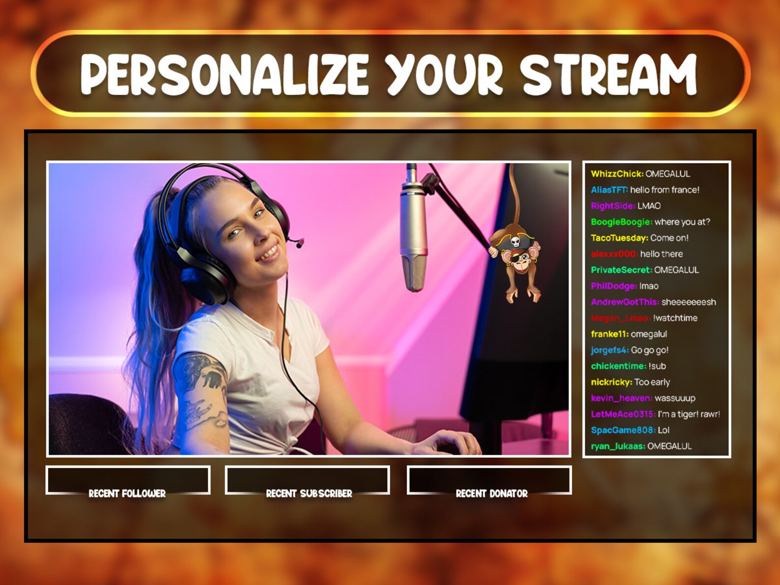 Monkey Pirate Animated Stream Decoration: Twitch Webcam Overlay ...
