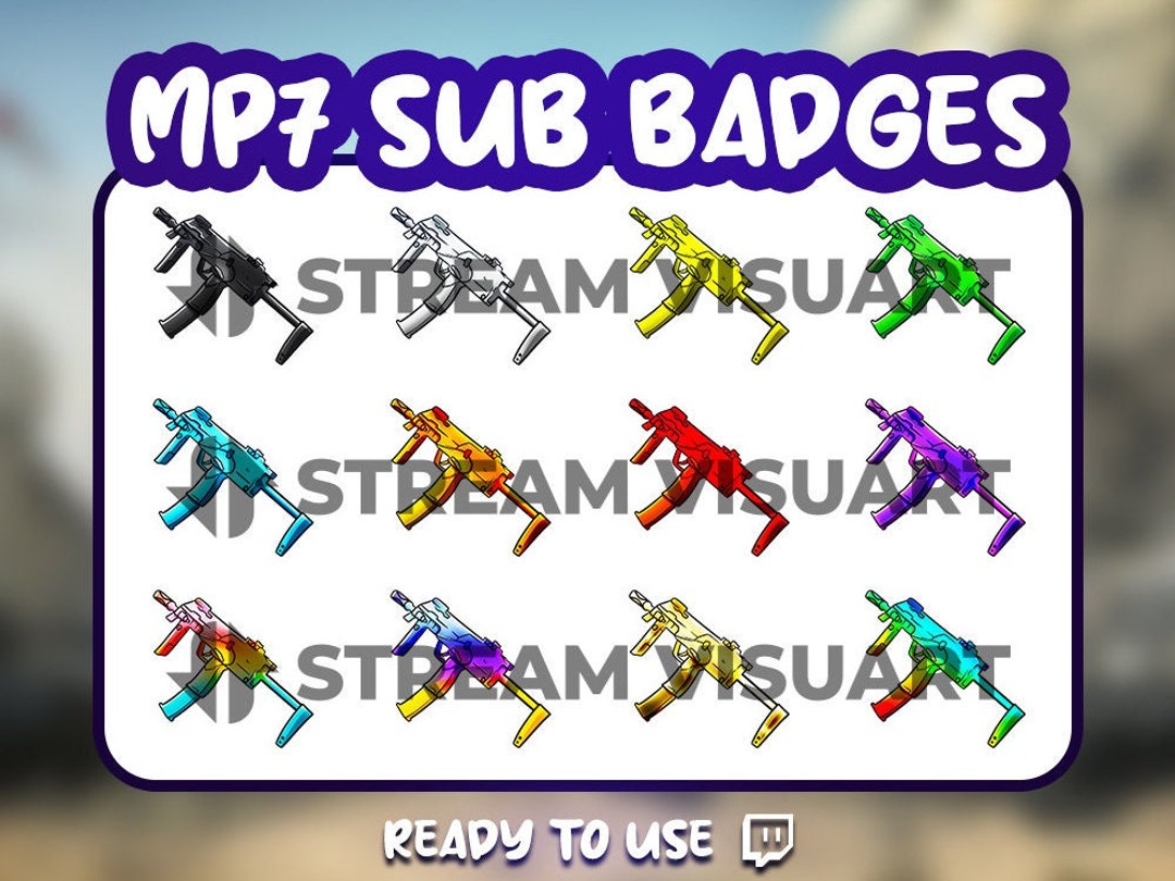 MP7 Gun Twitch Sub Badges | Colorful FPS Streamer Badges (digital ...