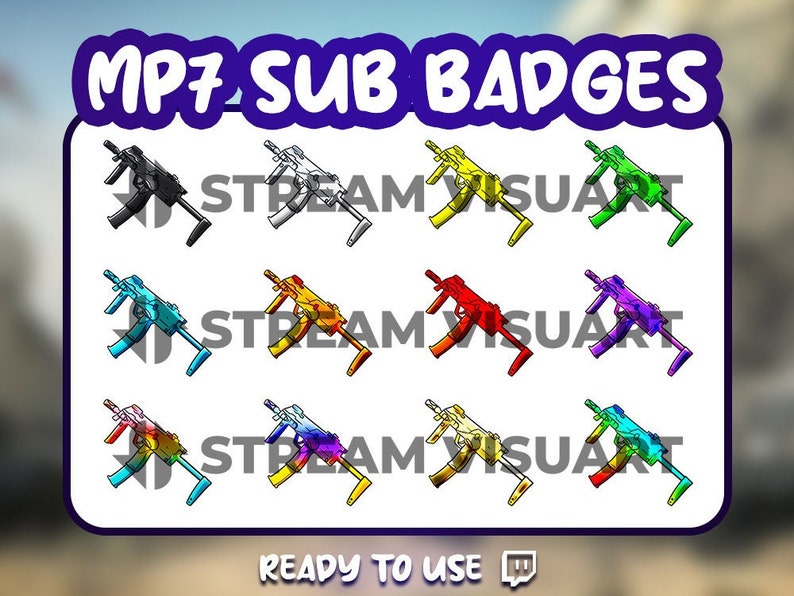 MP7 Twitch Sub Badges Gun Colorful Gaming Action Multiplayer Shooter ...