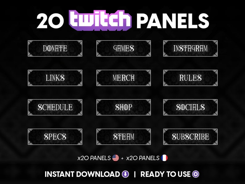 Gothic Twitch Panels X20 Pack Black White Goth Gaming Stream Design ...