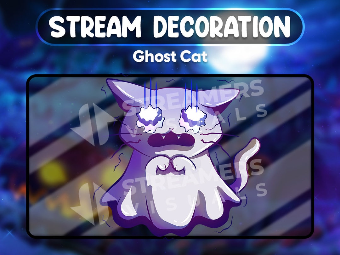 Ghost Cat Animated Stream Decoration Halloween Fear Spooky Streamer Gift Aesthetic Twitch Gaming ...