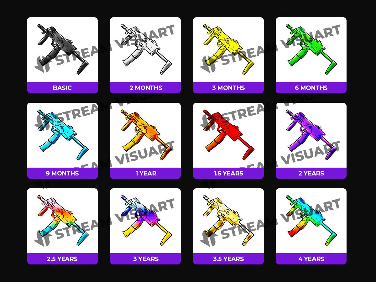 MP7 Gun Twitch Sub Badges | Colorful FPS Streamer Badges (digital ...