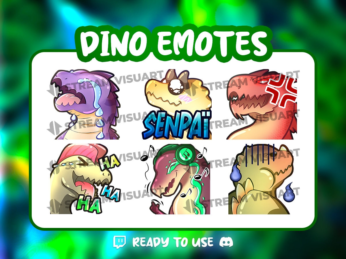Dino Twitch Emotes Pack 6x Cool Manga Kawaii Dinosaur Jurassic Senpaï ...