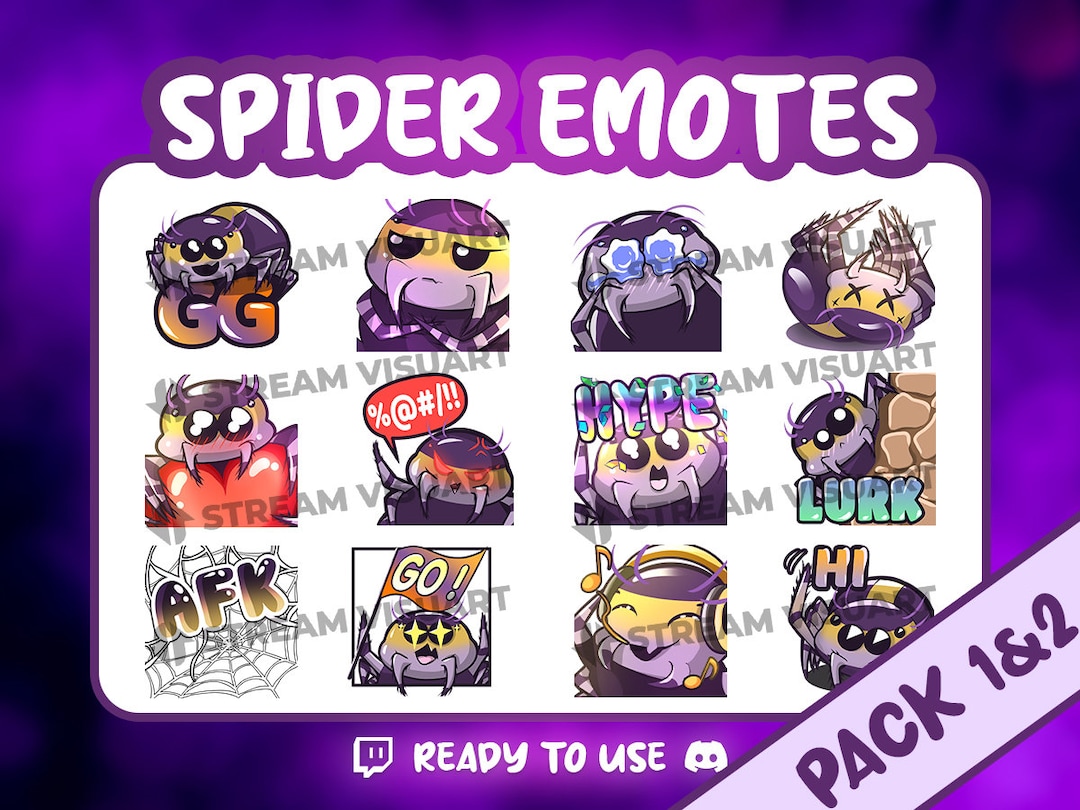 Spider 1&2 Twitch Emotes Pack 12x Purple Arachnid Tarantula Insect ...