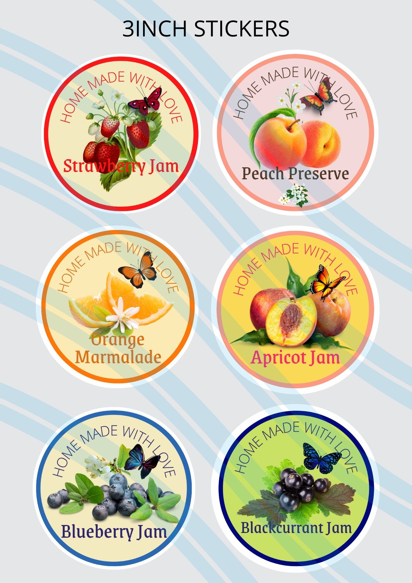 Butterfly Jam Jar Labels | Homemade With Love Jar Stickers | Canning ...