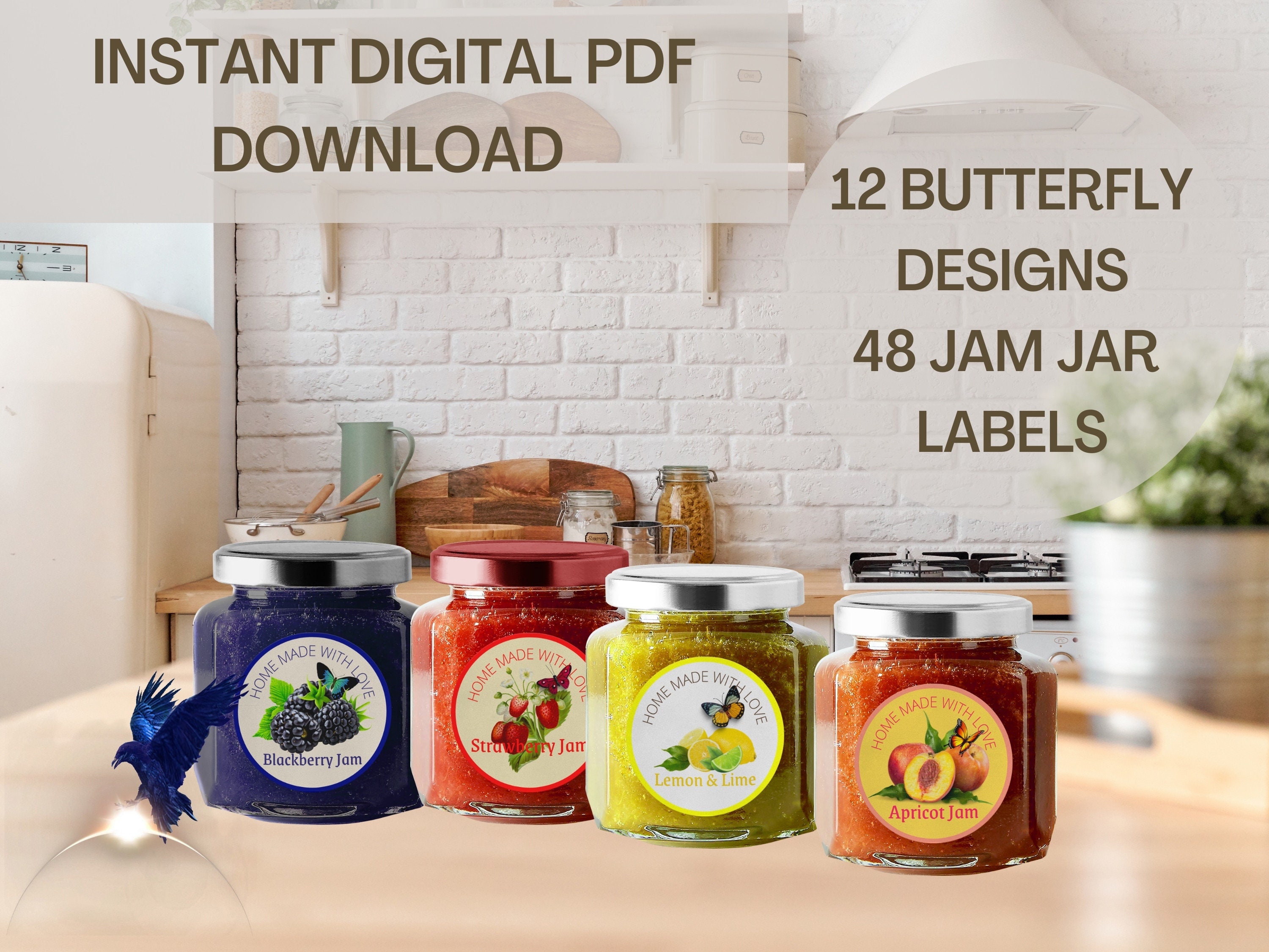 Butterfly Jam Jar Labels | Homemade With Love Jar Stickers | Canning ...