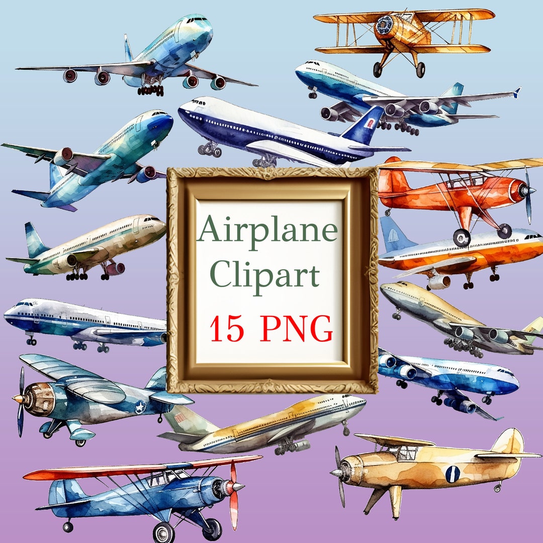 Airplane Clipart Watercolor Design Aeroplane Clipart Digital - Etsy