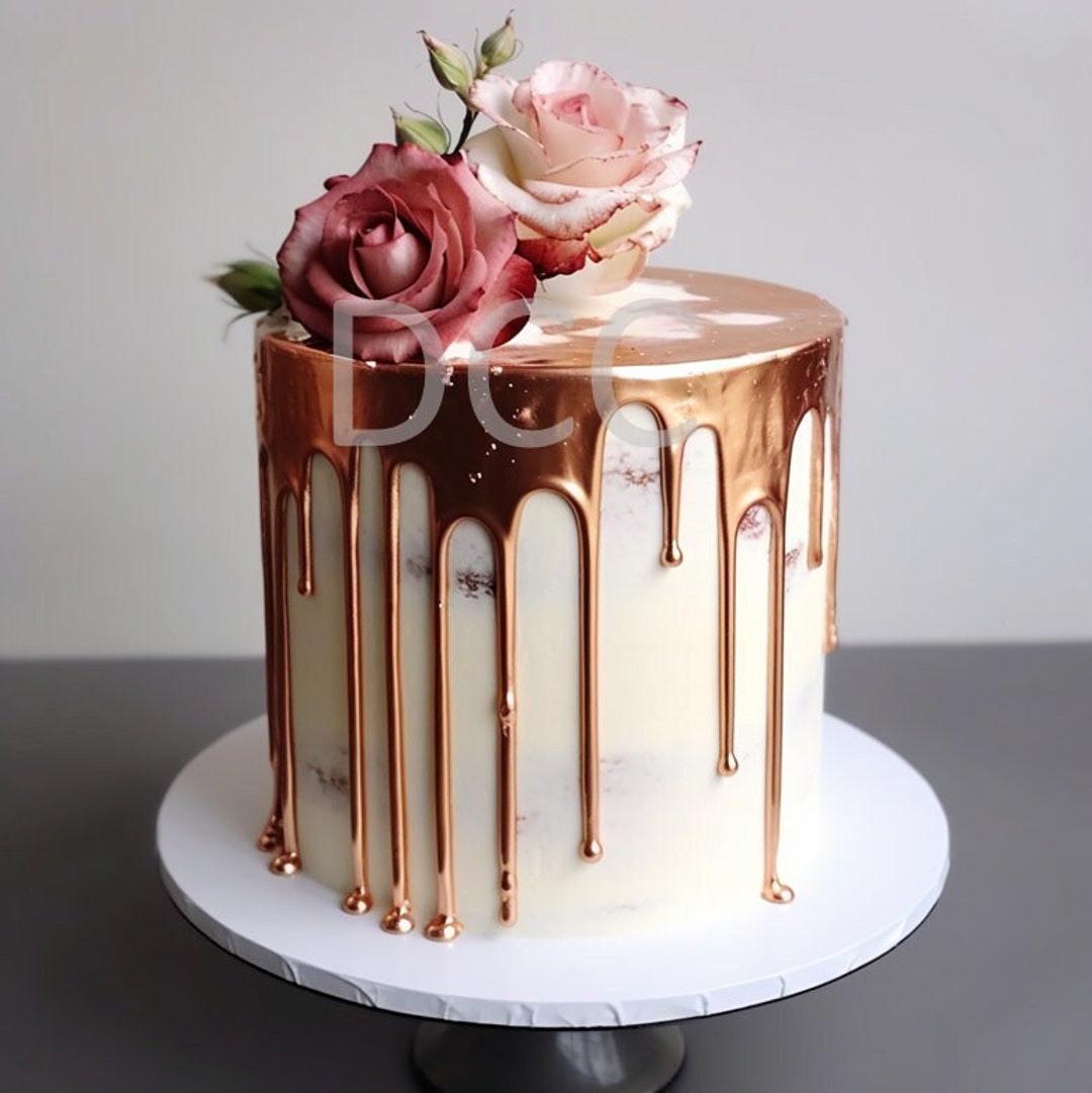 Rose Gold Metallic Drip Cake Digital Art Image - Etsy Canada