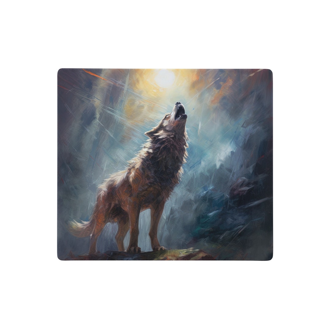 Howling Wolf - Abstract Art, Mountain Hill Cliff & Moon - Motivational ...